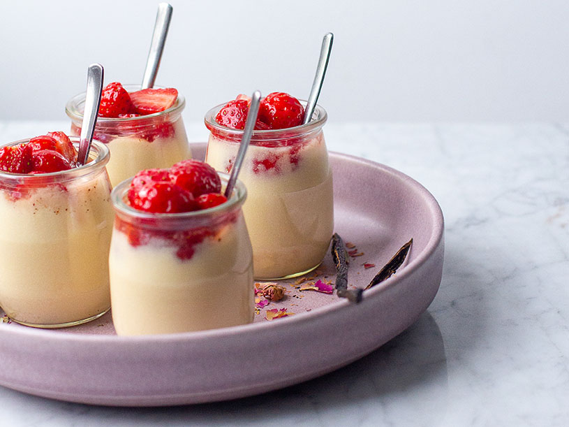 Honey buttermilk pudding with macerated strawberries - Edible Ottawa